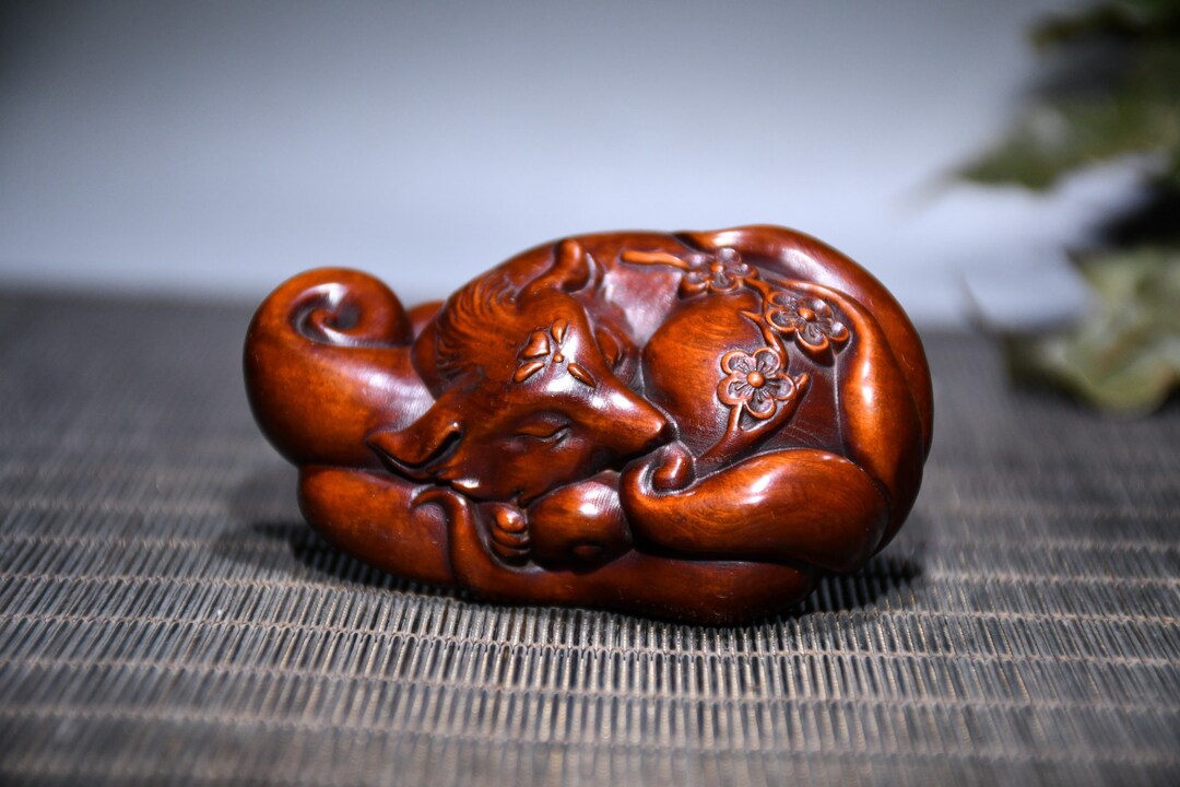 Chinese Collection of Hand-carved Boxwood Nine-tailed Fox Statue ...