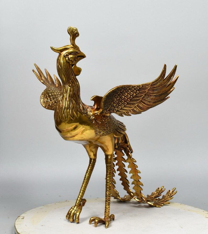 Chinese Antique Handmade Exquisite Rare Bronze Gilt Phoenix Statue ...
