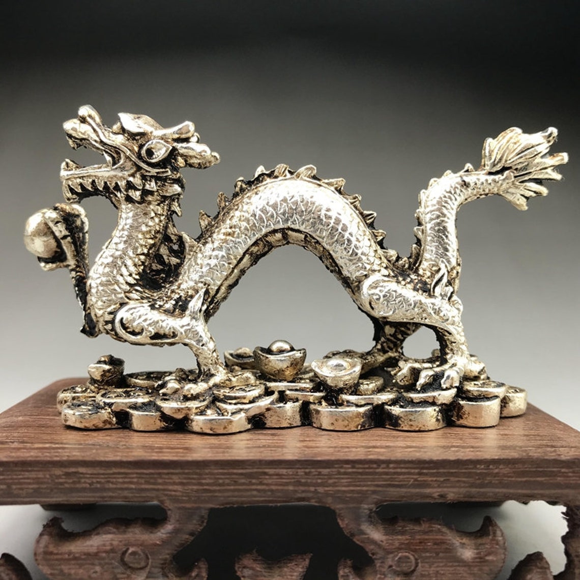 Chinese Antique Handmade Tibetan Silver Dragon Statue | Etsy