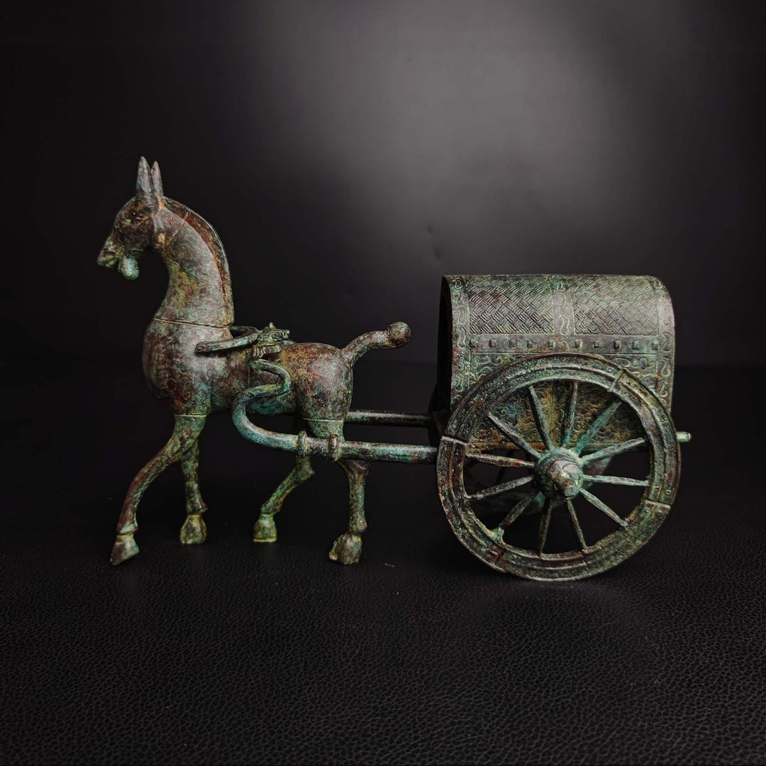 Chinese Antique Handcrafted Exquisite Rare Bronze Horse-drawn Carriage ...