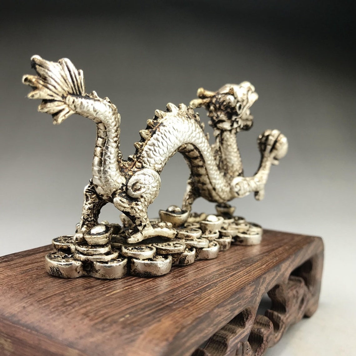 Chinese Antique Handmade Tibetan Silver Dragon Statue | Etsy