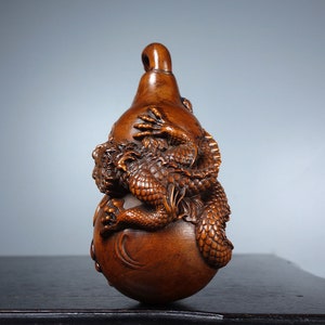 Exquisite Rare Dragon Gourd Statue Ornament Hand Carved Chinese Boxwood ...