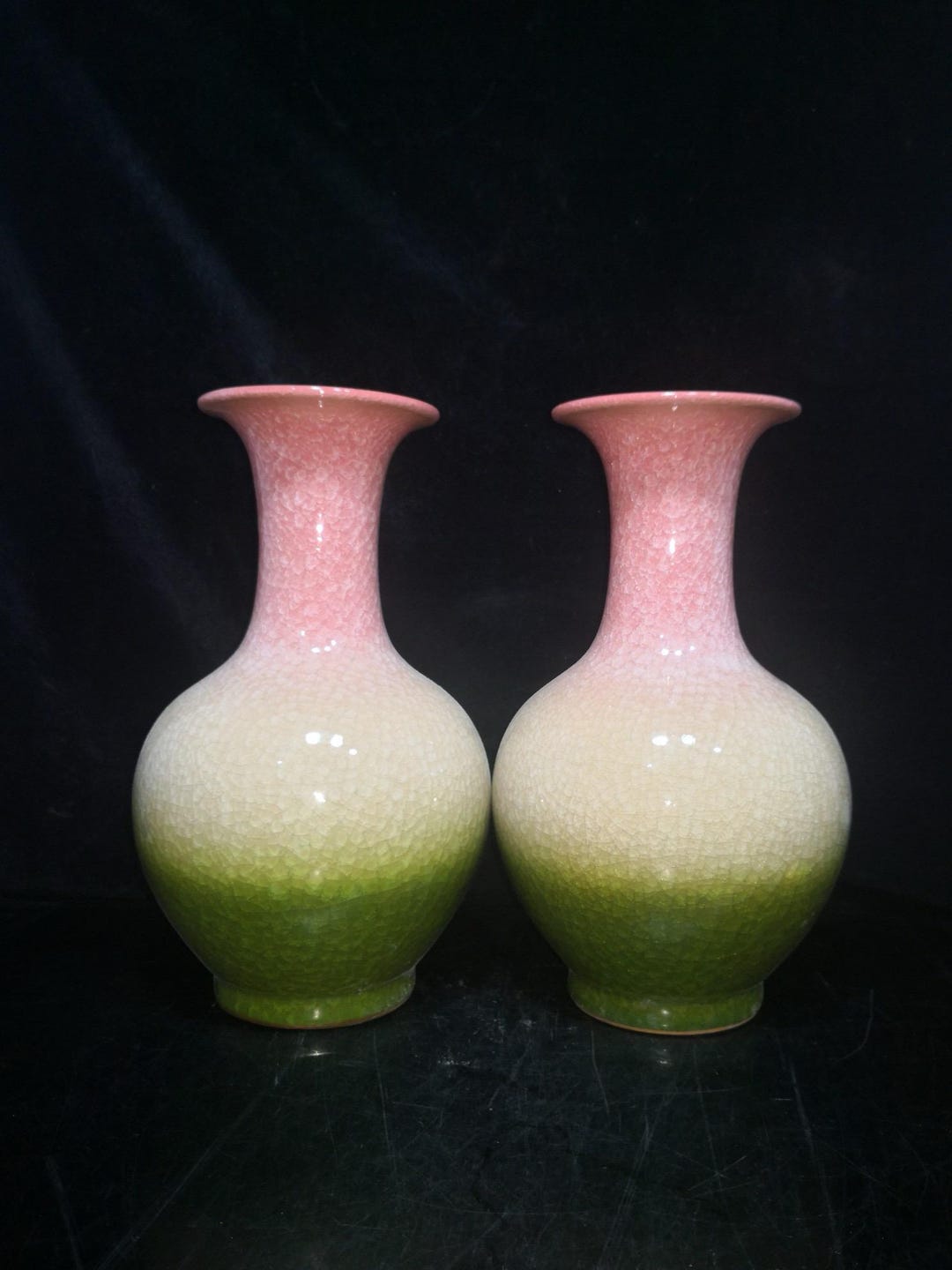 A Pair of Exquisite Rare Chinese Antique Hand-painted Ice Flake Tri ...