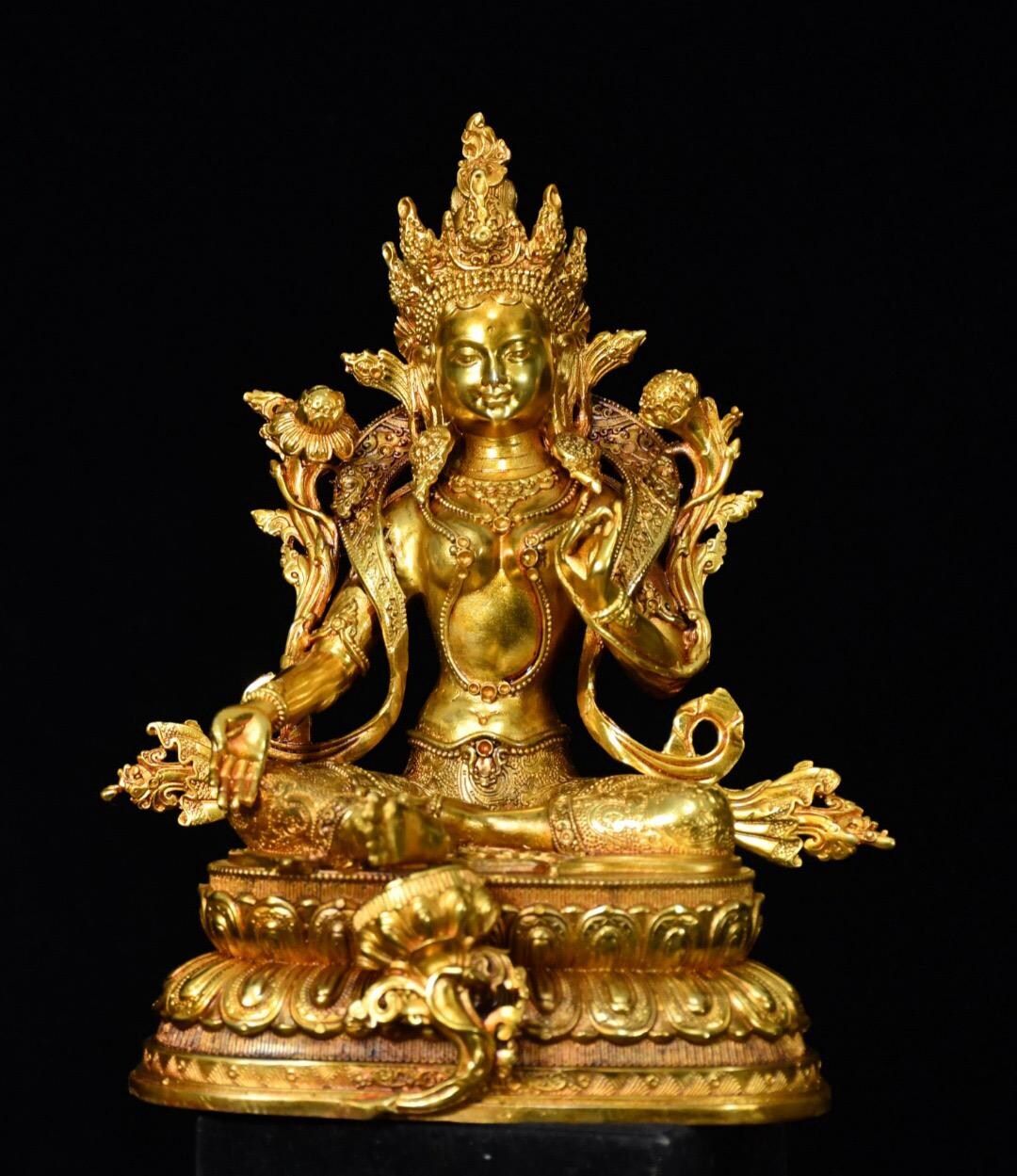 Exquisite and Rare Pure Copper High-relief Green Tara Buddha Statue ...
