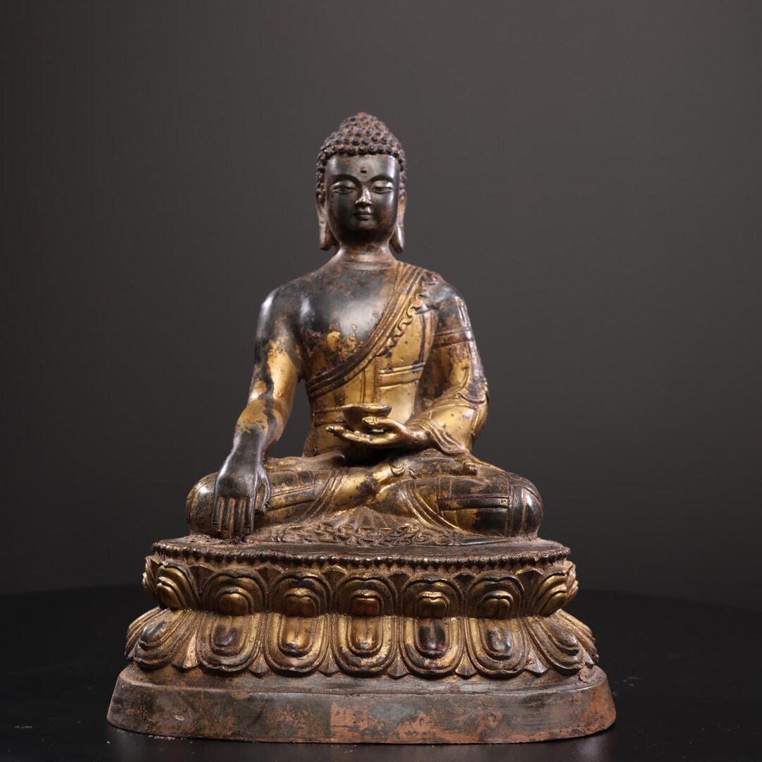 Handcrafted Copper Shakyamuni Buddha Statue, Cinnabar Enamel, Antique ...