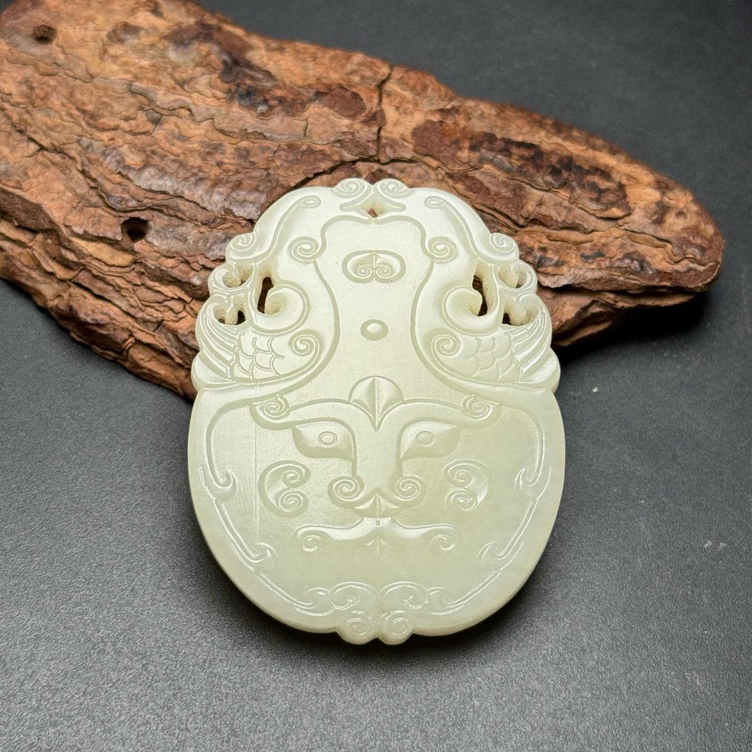 Exquisite and Rare Chinese White Jade Hand-carved Beast-faced Taotie ...