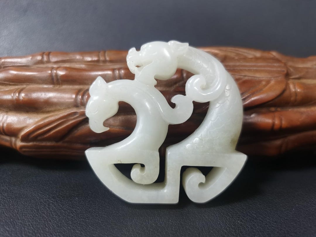Exquisite and Rare Chinese White Jade Hand-carved Dragon and Phoenix ...