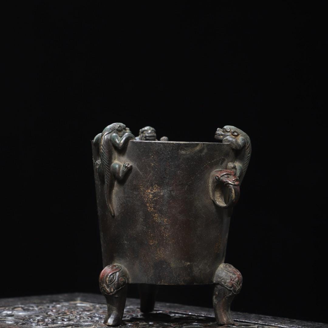 Exquisite and Rare Pure Copper Animal Face Carbon Stove Ornament ...
