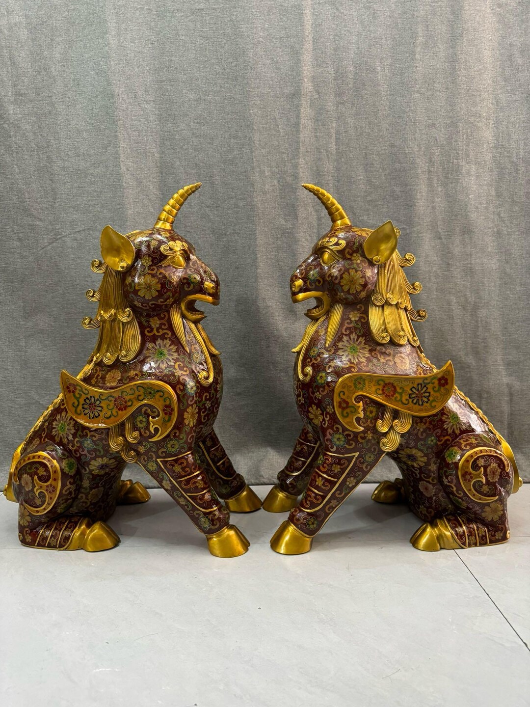 A Pair of Chinese Antique Handmade Large Exquisite Rare Pure Copper ...
