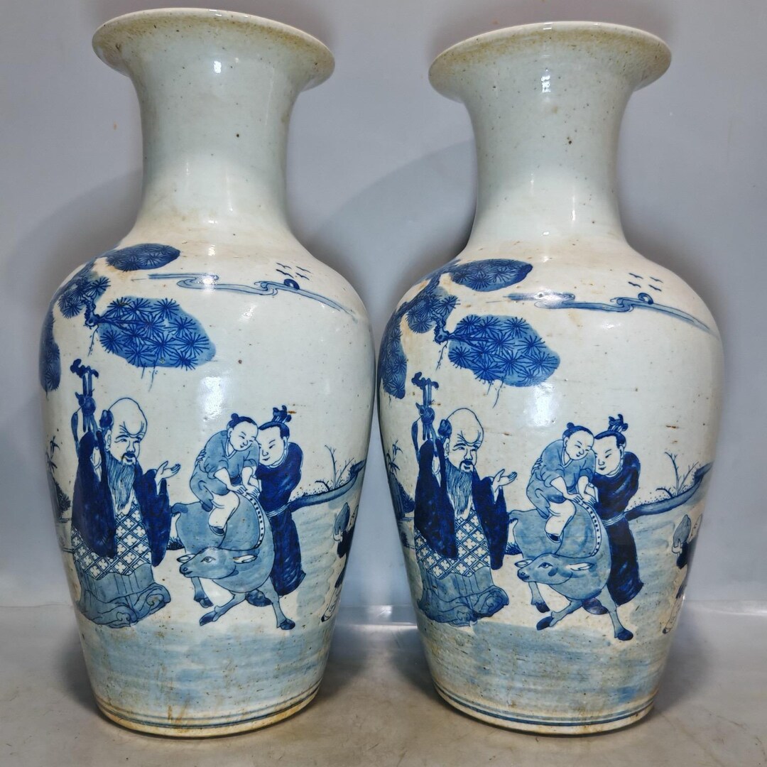 A Pair of Exquisite and Rare Chinese Antique Hand-painted Blue and ...