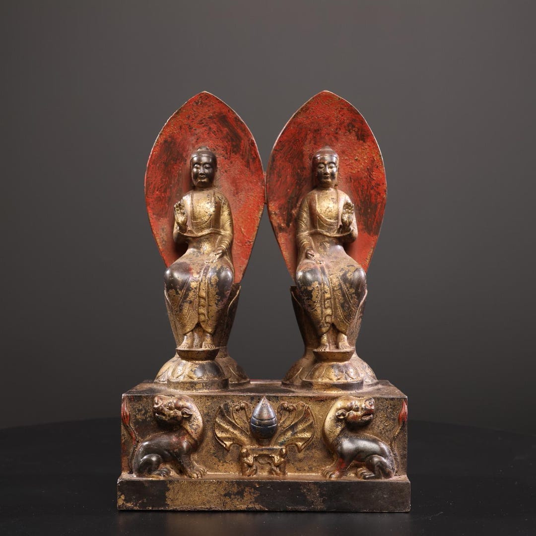 Exquisite Handcrafted Pure Copper Cinnabar Northern Wei Dynasty Buddha ...