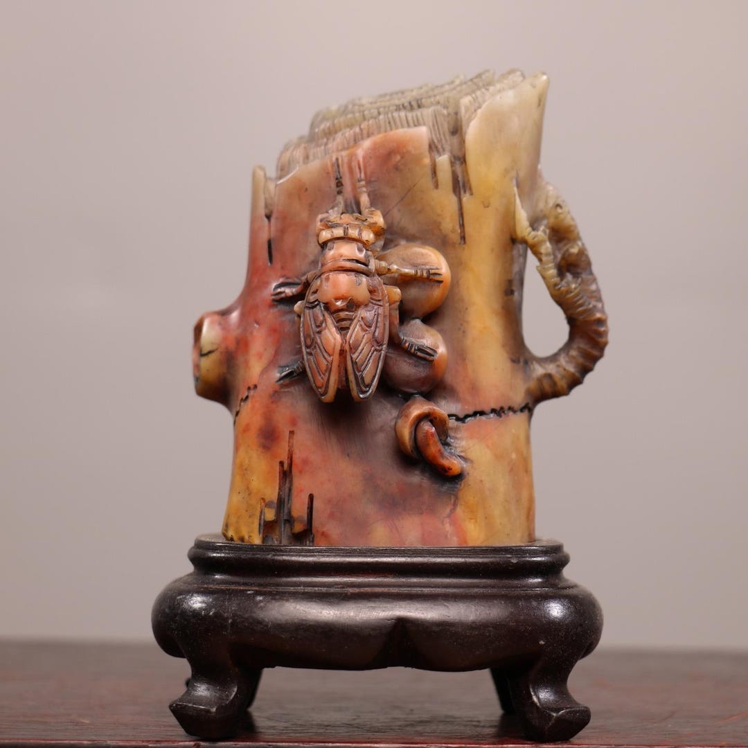 Exquisite and Rare Shoushan Stone Cicada Seal Sculpture, Hand-carved ...