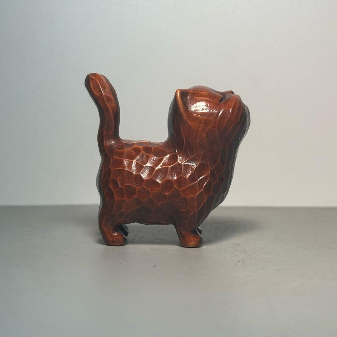 Beautiful and Rare Chinese Boxwood Hand-carved Cat Statue Ornaments - Etsy