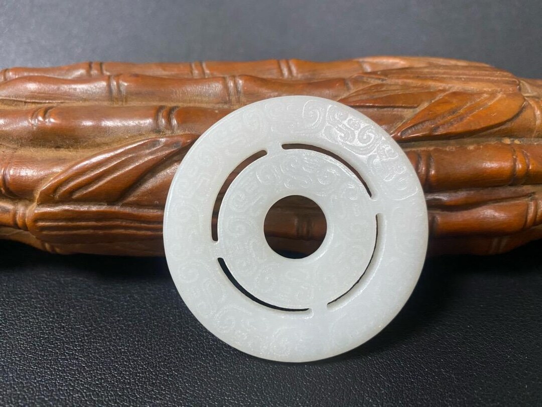 Exquisite and Rare Chinese White Jade Hand-carved Auspicious Pattern ...