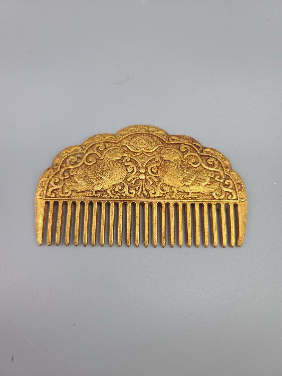 Exquisite and Rare Gilt Copper Mandarin Duck Comb Ornament Made by ...