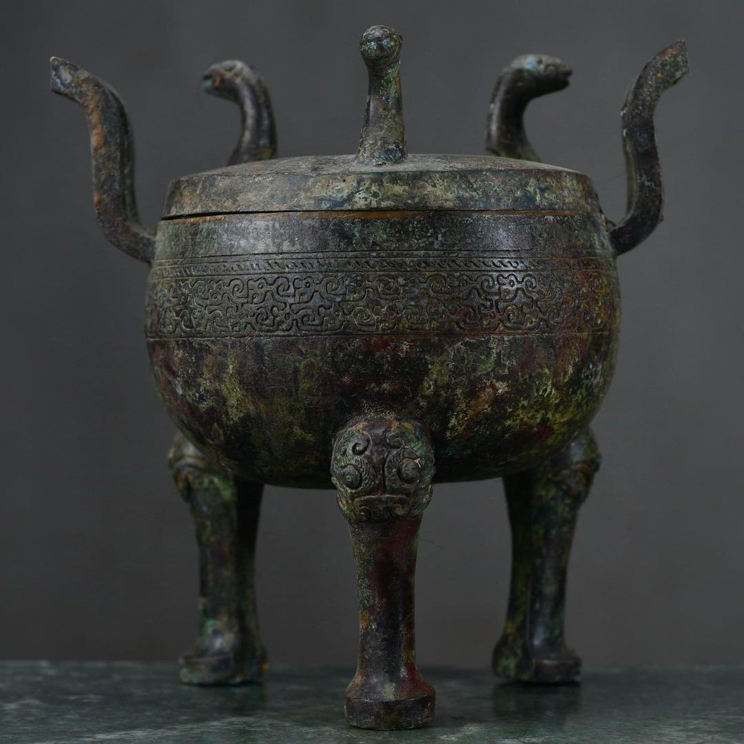 Chinese Antique Pure Handmade Exquisite Rare Bronze Snake Lid Round ...