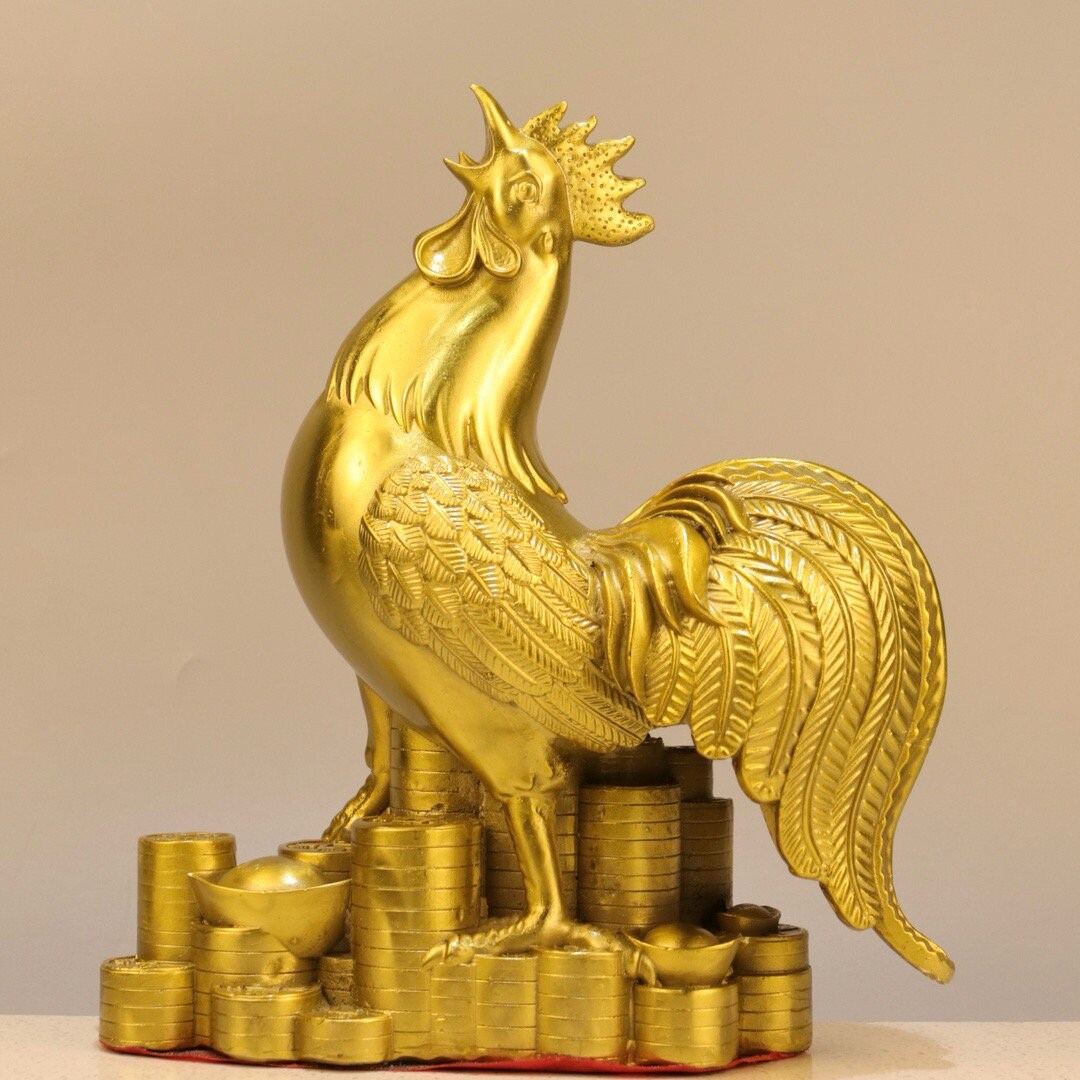 Chinese Antique Pure Hand-made Exquisite Rare Bronze Gilt Money Chicken ...