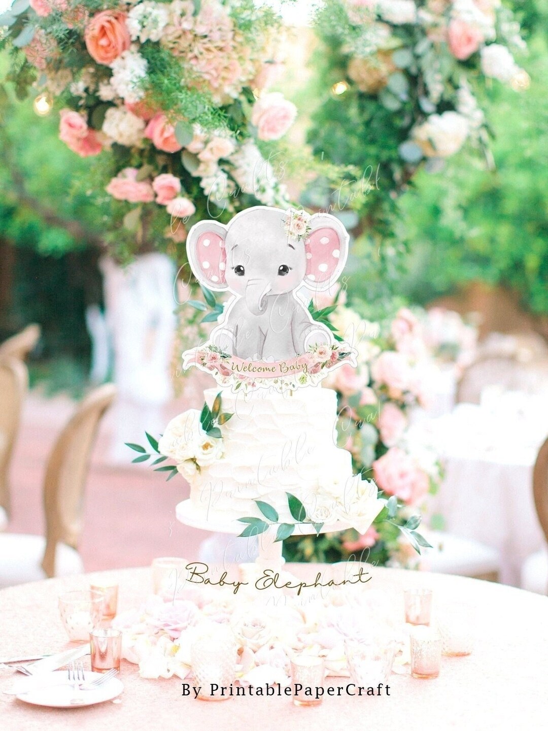 Elephant Baby Shower Centerpiece, Elephant Cake Decor, Pink Elephant ...