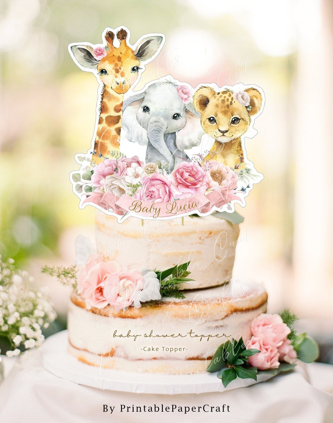 Safari Animals Baby Shower, Girl Safari Animals Cake Topper, Girl ...