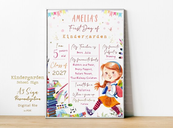 First Day Of School Sign back to School Kindergarten Poster | Etsy