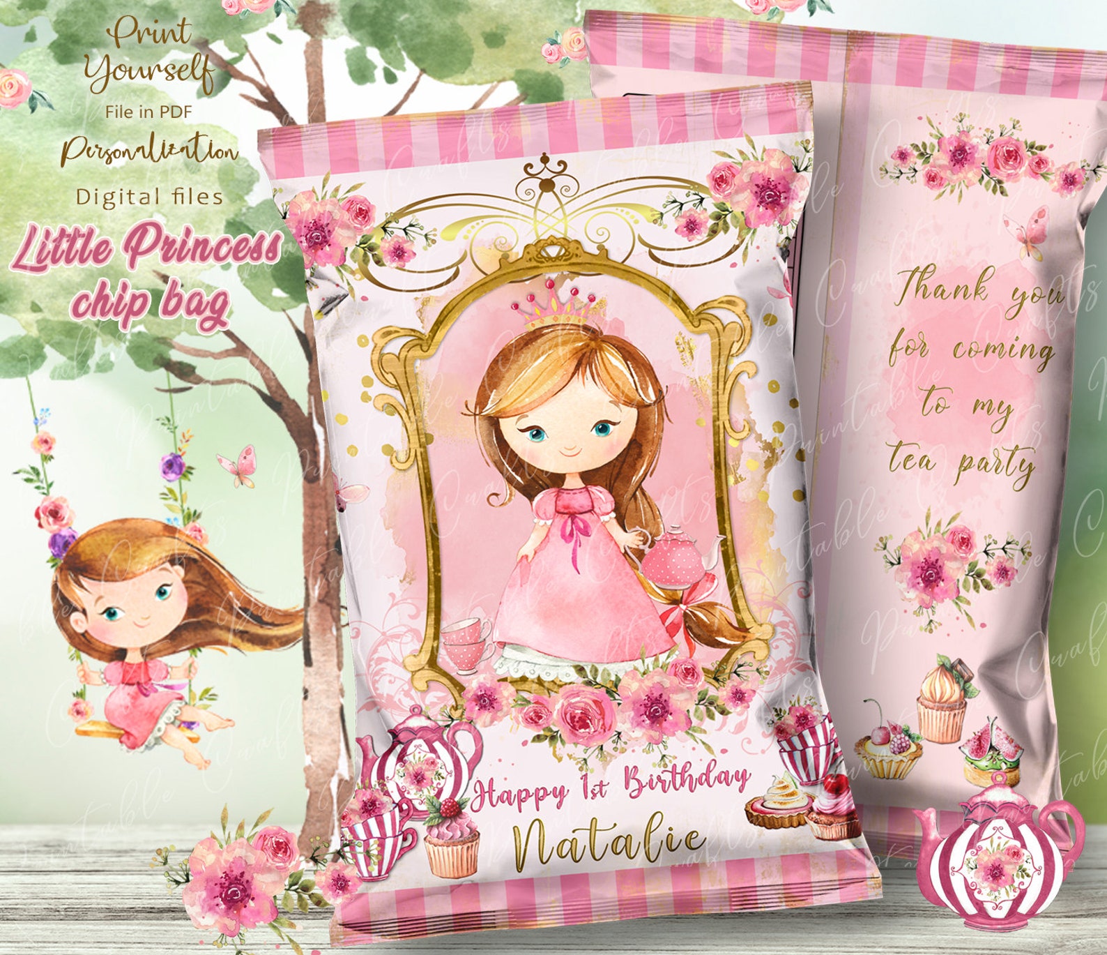 Princess Birthday Party Supplies Princess Chip Bag Royal | Etsy