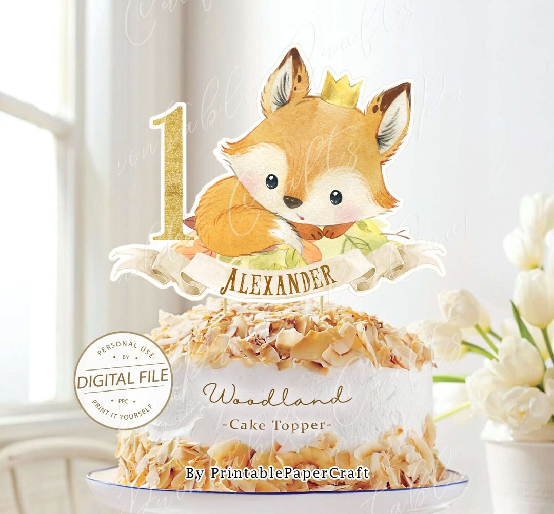 Fox Cake Topper, Fox Baby Shower, Fox Birthday Party Supplies, 1st ...