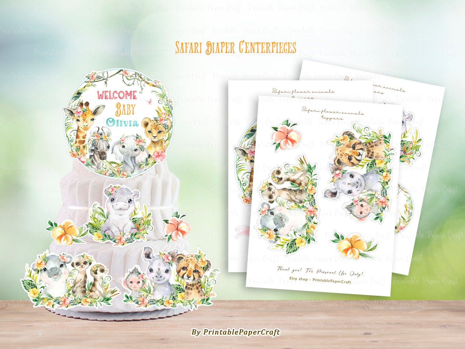 Safari Baby Shower, Safari Diaper Cake Toppers, Jungle Baby Shower ...