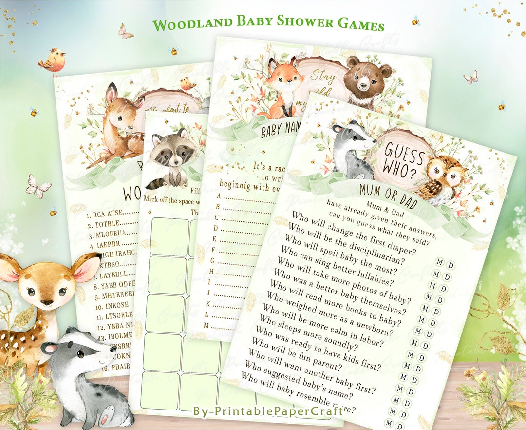 Woodland Baby Shower Games, Woodland Animals Baby Shower, Greenery Baby ...