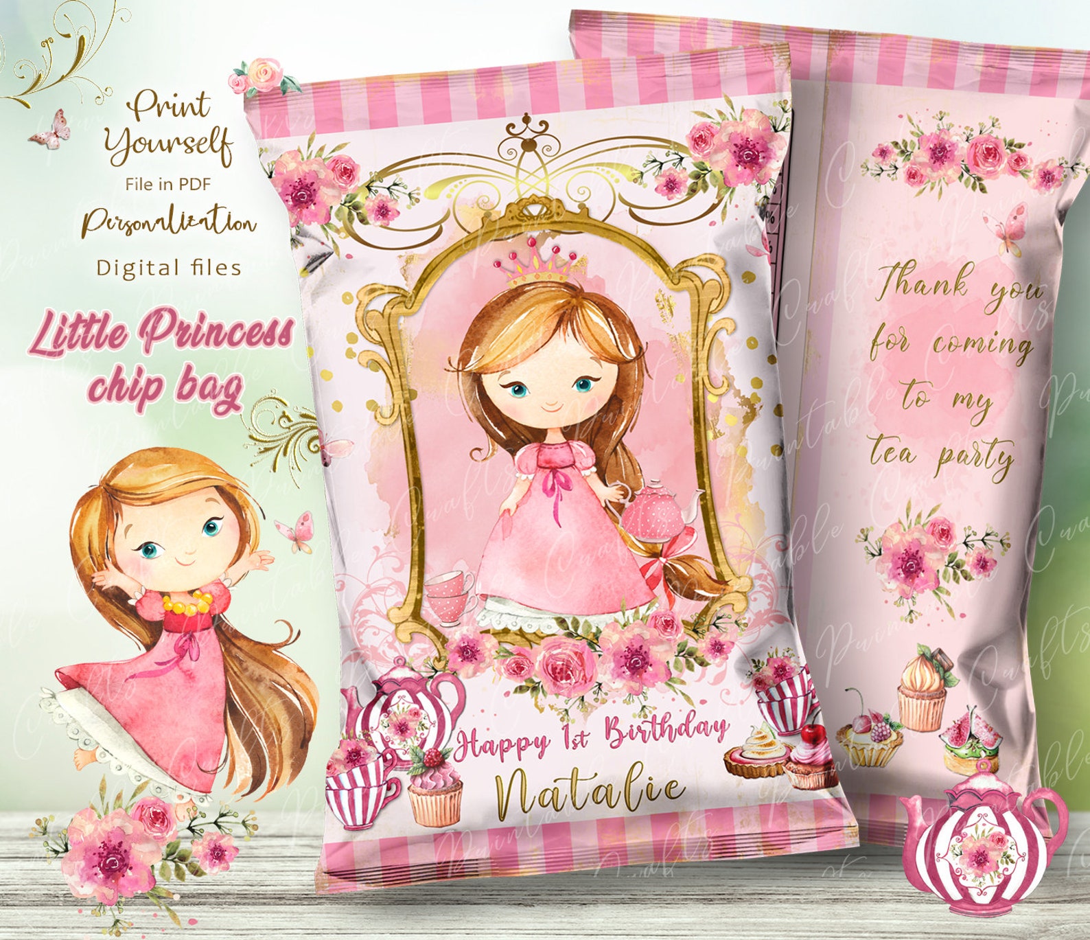 Princess Birthday Party Supplies Princess Chip Bag Royal | Etsy