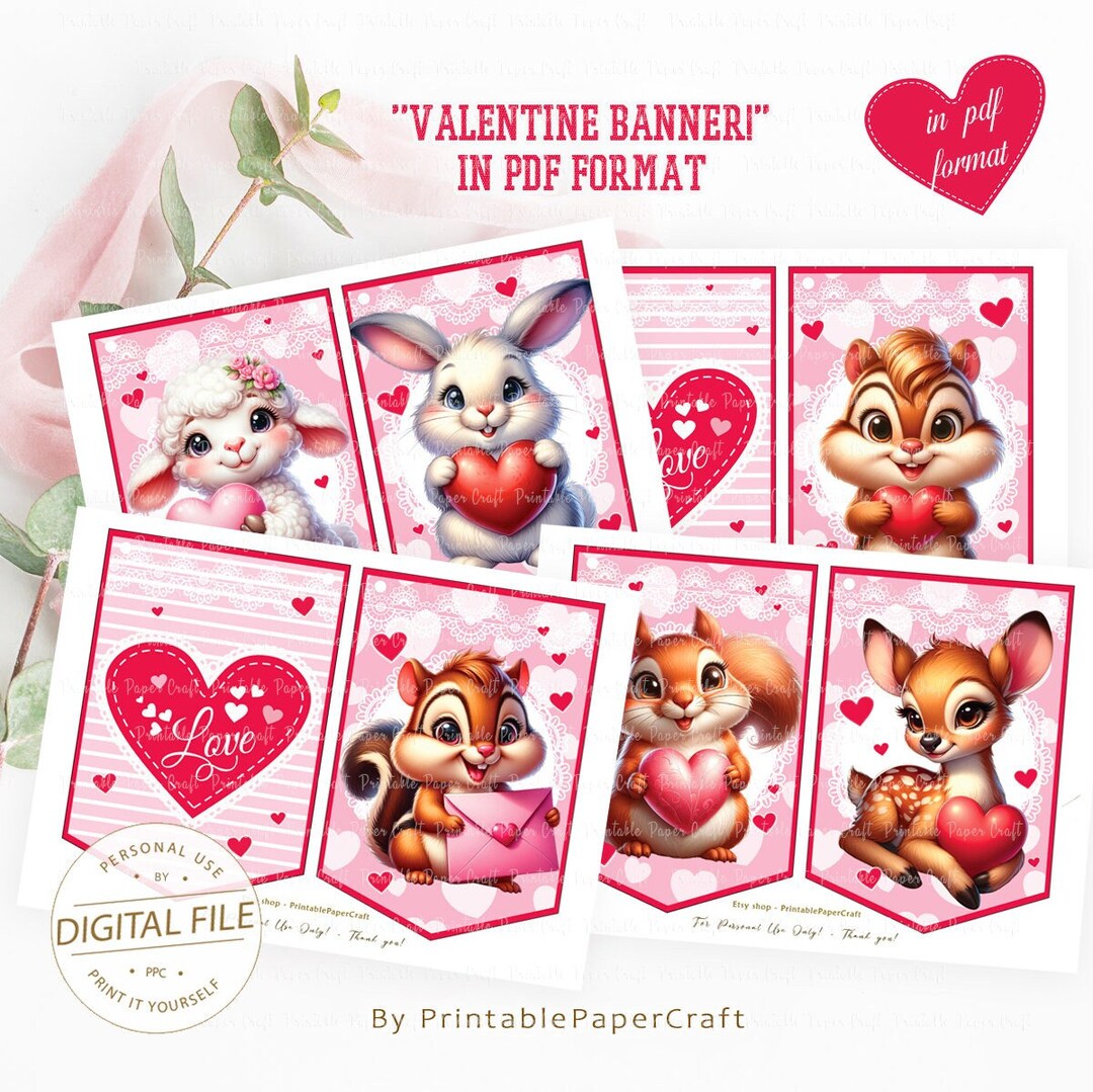 Printable Valentine's Day Banner, Heart Banner, Retro Valentine Decor ...