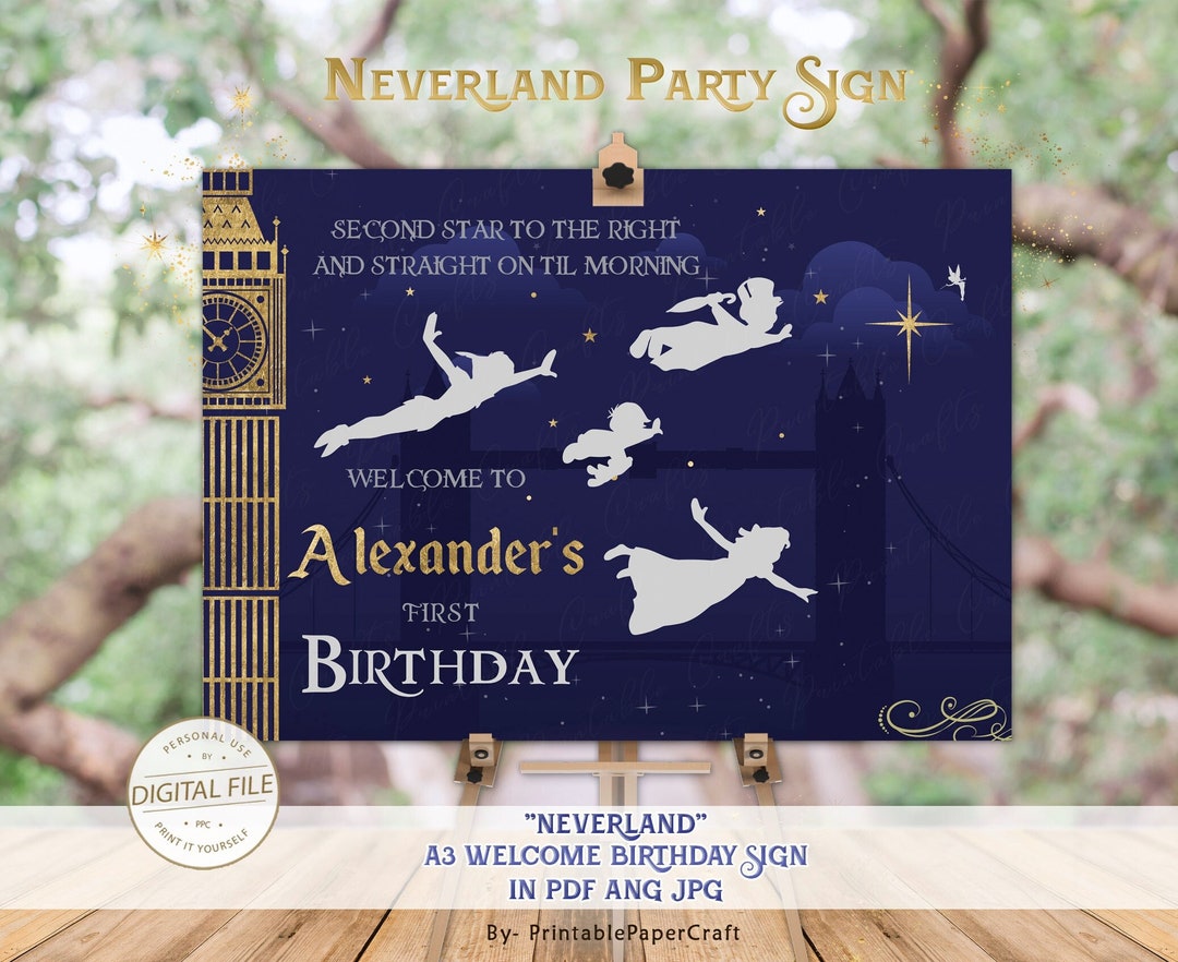Neverland Birthday Sign, Peter Pan Welcome Sign, 1st Birthday, Peter ...