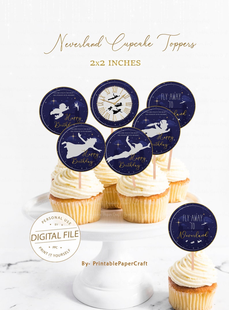 Neverland Cupcake Toppers, Peter Pan Party Supplies, 1st Birthday Party ...