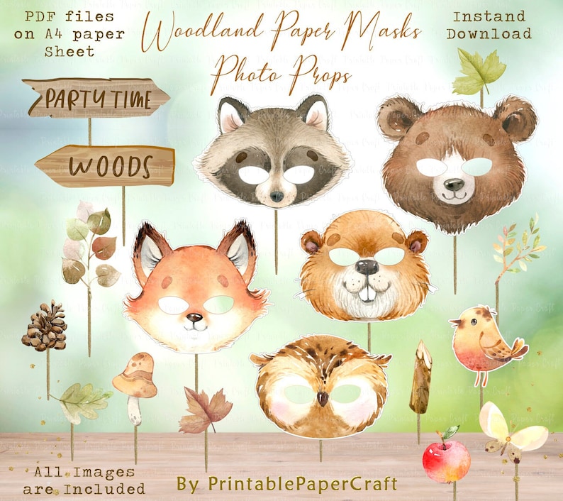 Woodland Photo Booth Props Woodland Animals Mask Woodland - Etsy