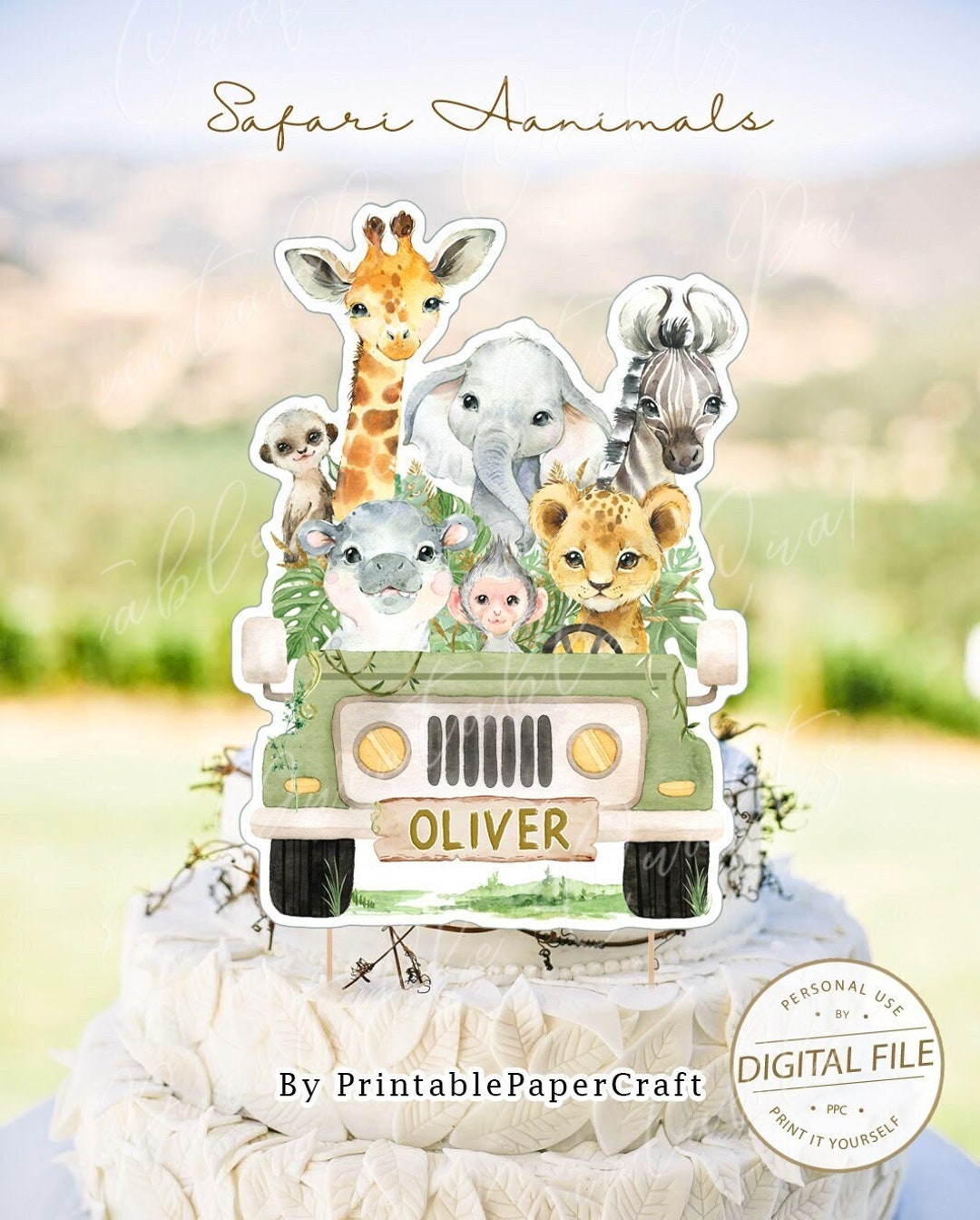Safari Birthday Cake Topper, Safari Animals Centerpiece, Jungle 1st ...