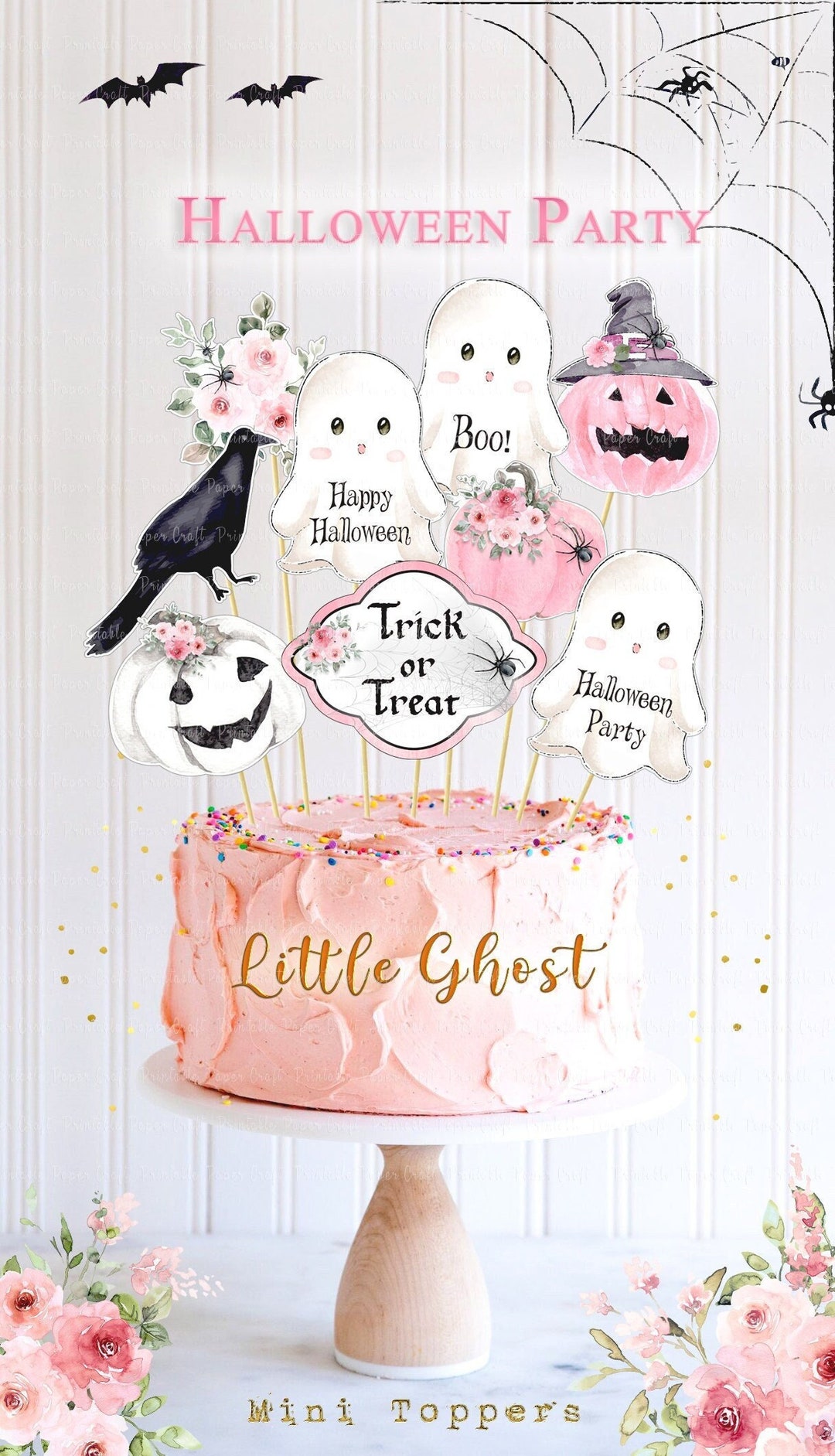 Cute Ghost Mini Toppers, Pink Halloween Party Supplies, Baby Shower ...