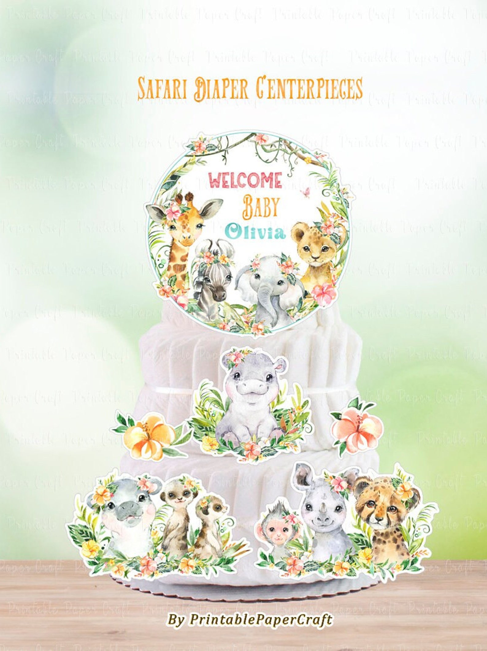 Safari Baby Shower, Safari Diaper Cake Toppers, Jungle Baby Shower ...
