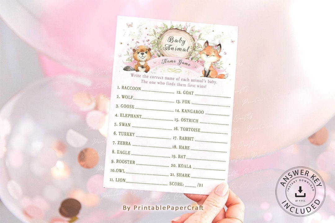 Woodland Baby Shower Game, Baby Animal Name Game, Woodland Girl Party ...