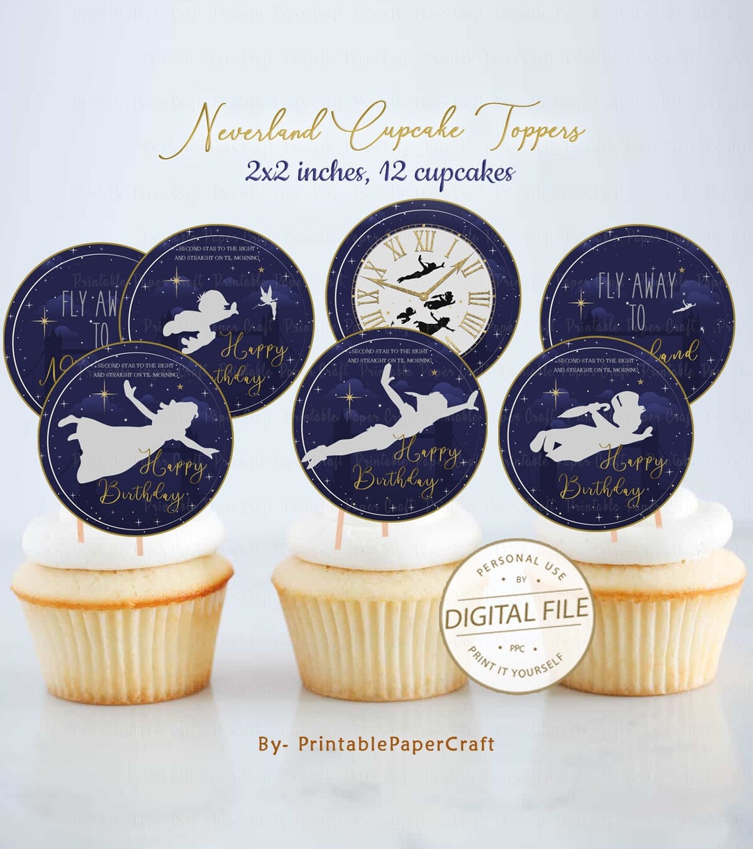 Neverland Cupcake Toppers, Peter Pan Party Supplies, 1st Birthday Party ...
