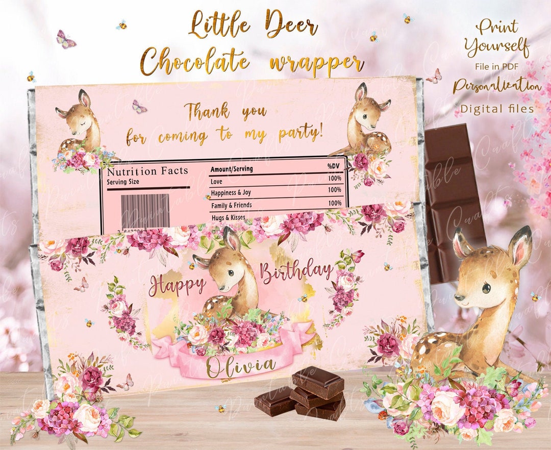 Deer Chocolate Wrapper, Deer Candy Bar Wrapper, Deer Birthday Party, 1 ...