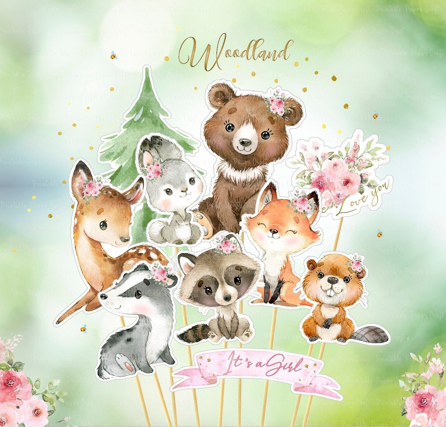 Printable Woodland Centerpieces Pink Animals Birthday Party - Etsy