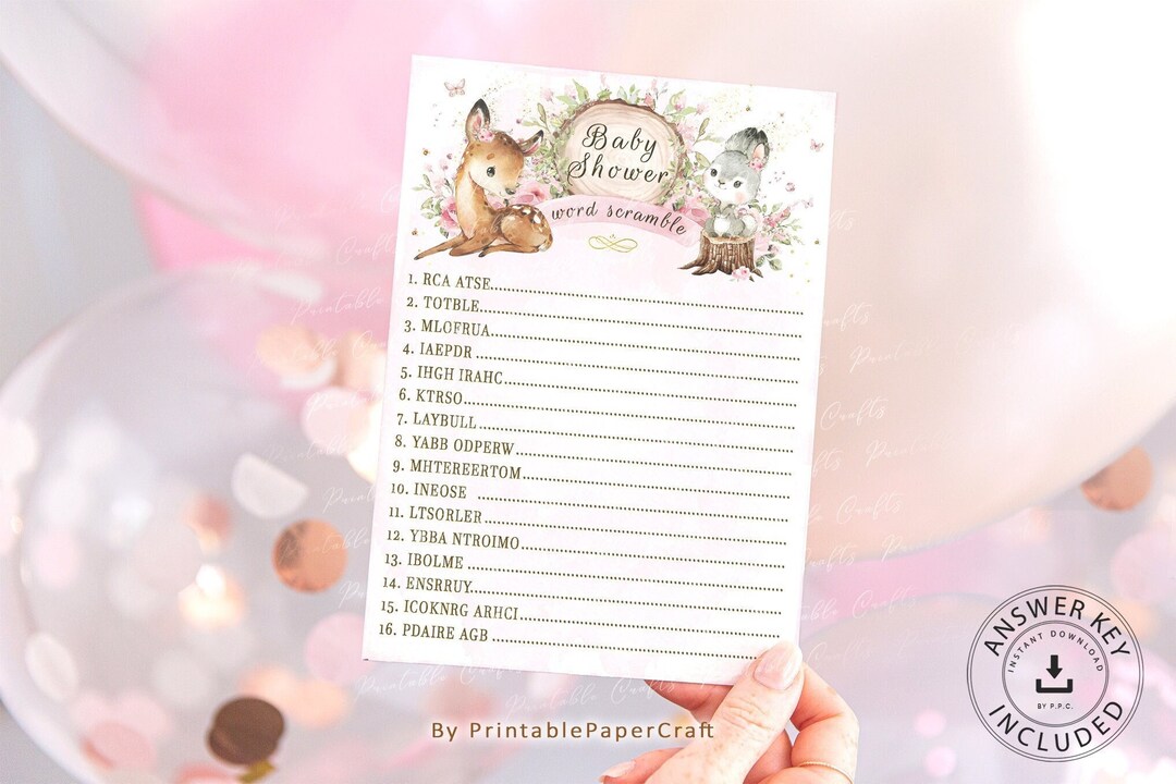 Baby Word Scramble Game, Woodland Girl Baby Shower Game, Woodland ...