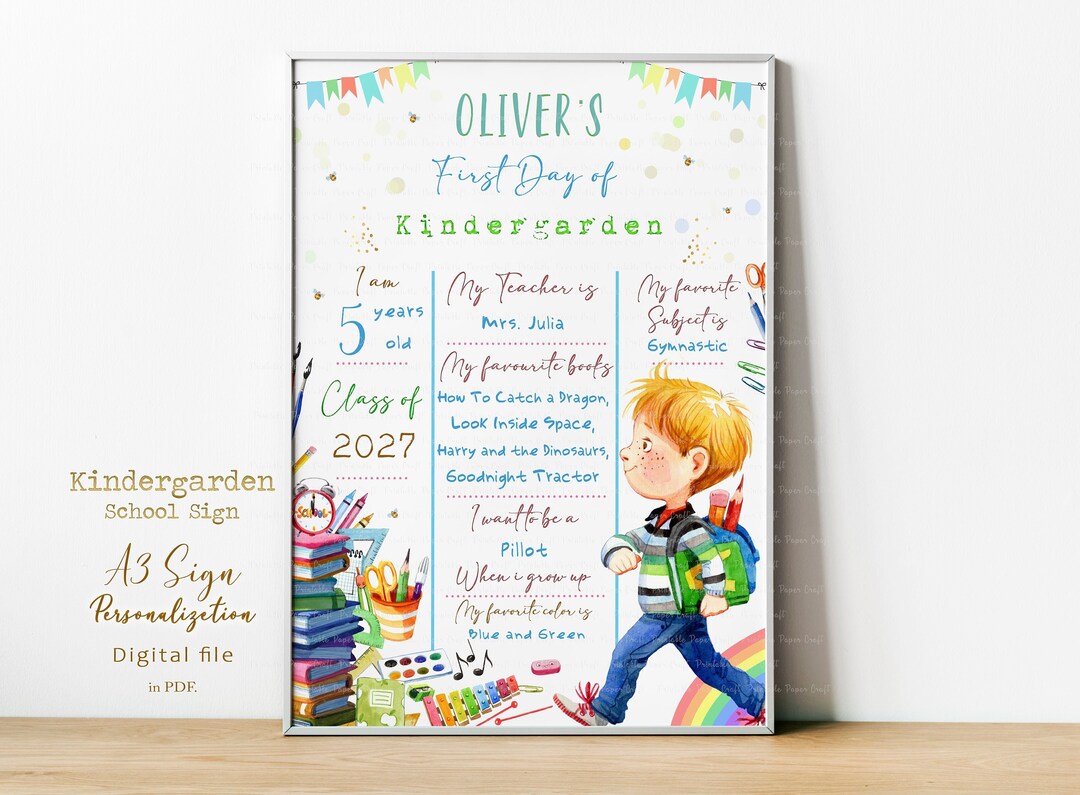 First Day of School Sign, Back to School Kindergarten Poster ...