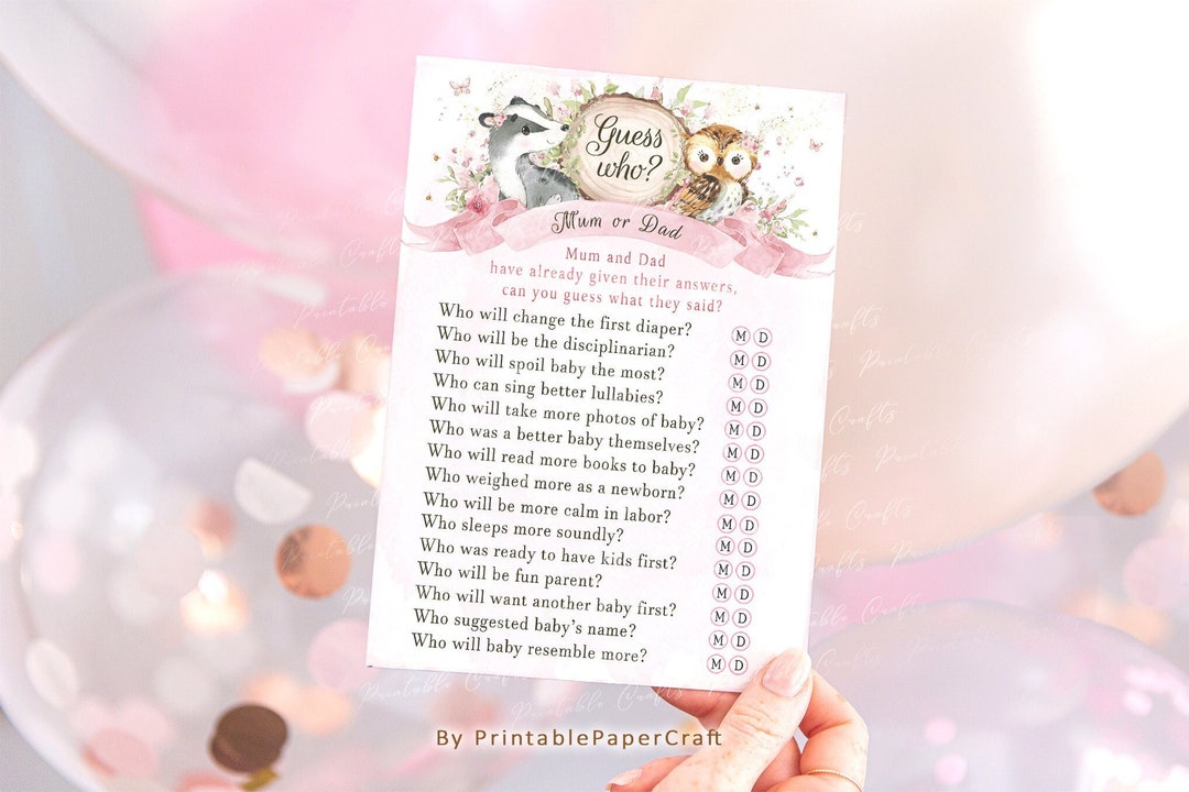 Woodland Baby Shower Game, 'mom or Dad' Baby Shower Game, Woodland Girl ...