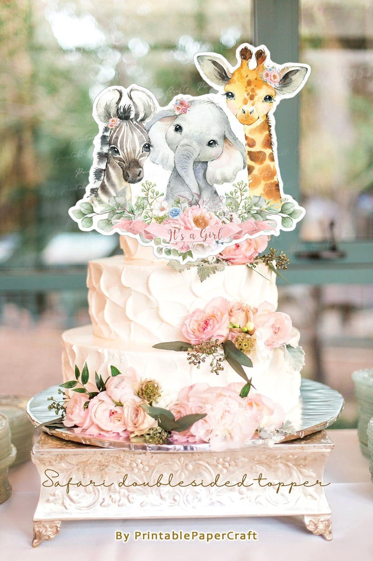 Safari Animals Baby Shower Girl Safari Animals Cake Topper Girl Jungle Safari Animals Party Girl Baby Shower Party Supplies Printable Etsy