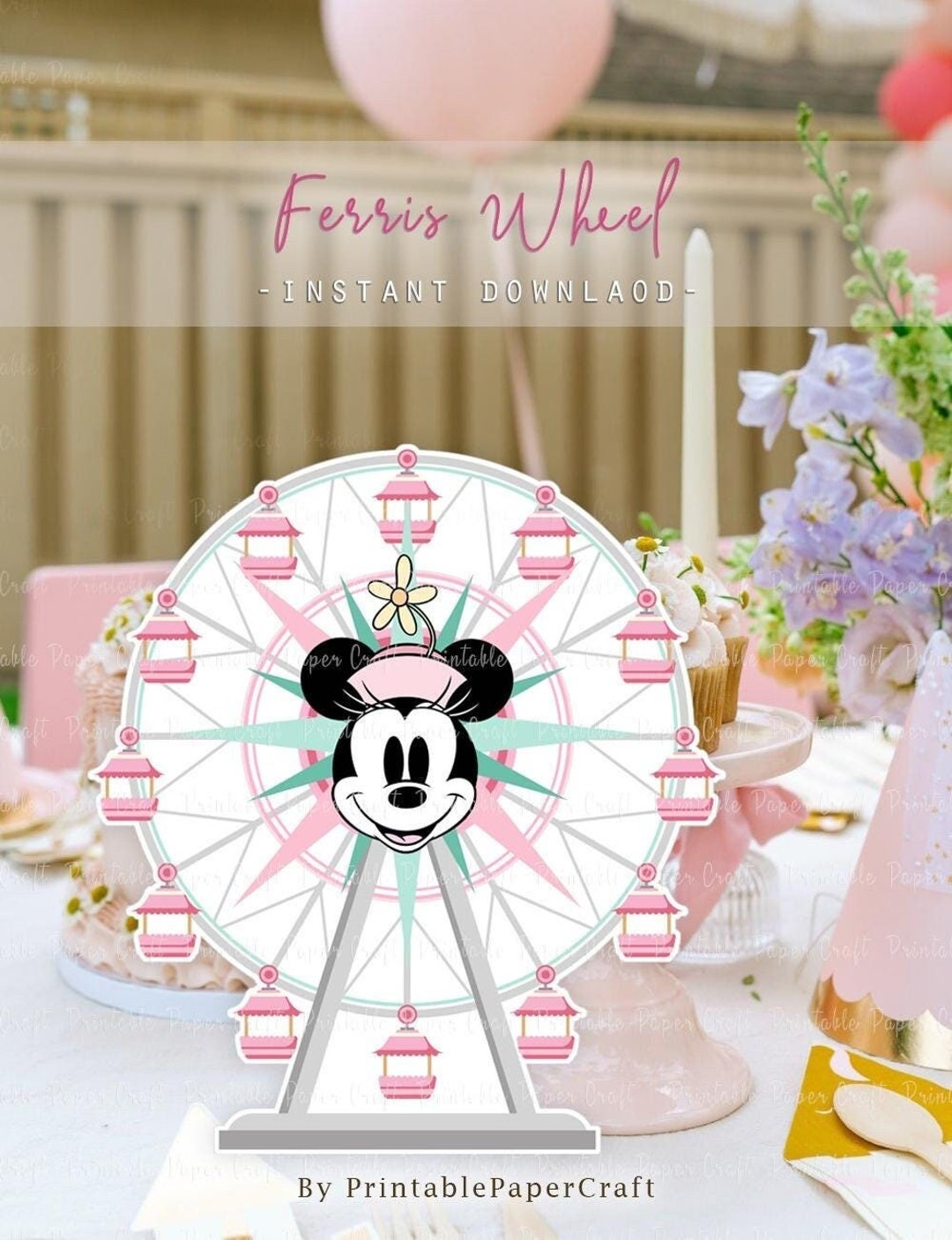 Printable Ferris Wheel Cutout, Girl Baby Shower Decor, Stand up Prop ...