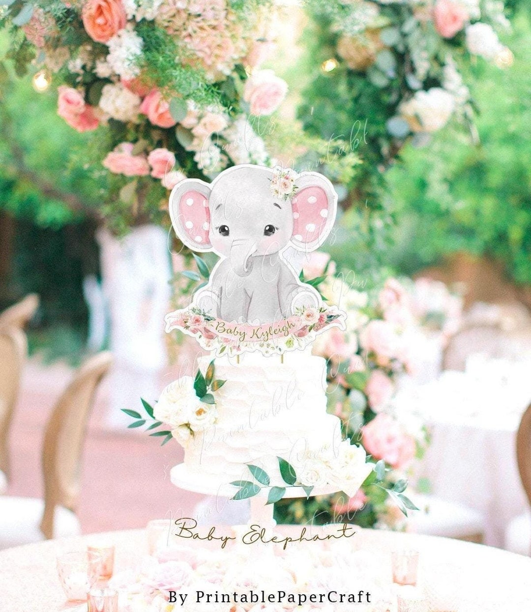 Elephant Baby Shower Centerpiece, Elephant Cake Decor, Pink Elephant ...