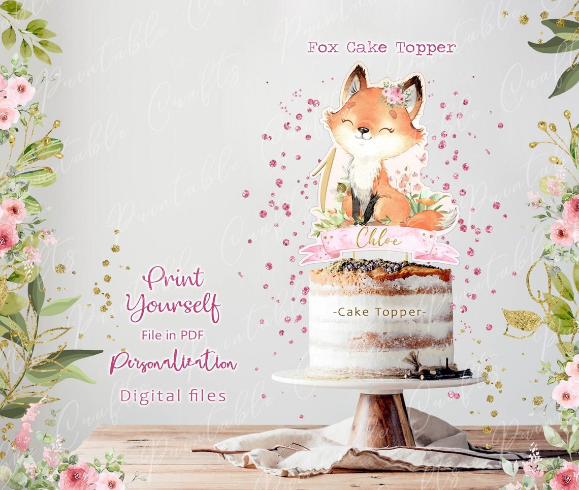 Fox Cake Topper, Fox Baby Shower, Fox Birthday Party Supplies, Fox Girl ...