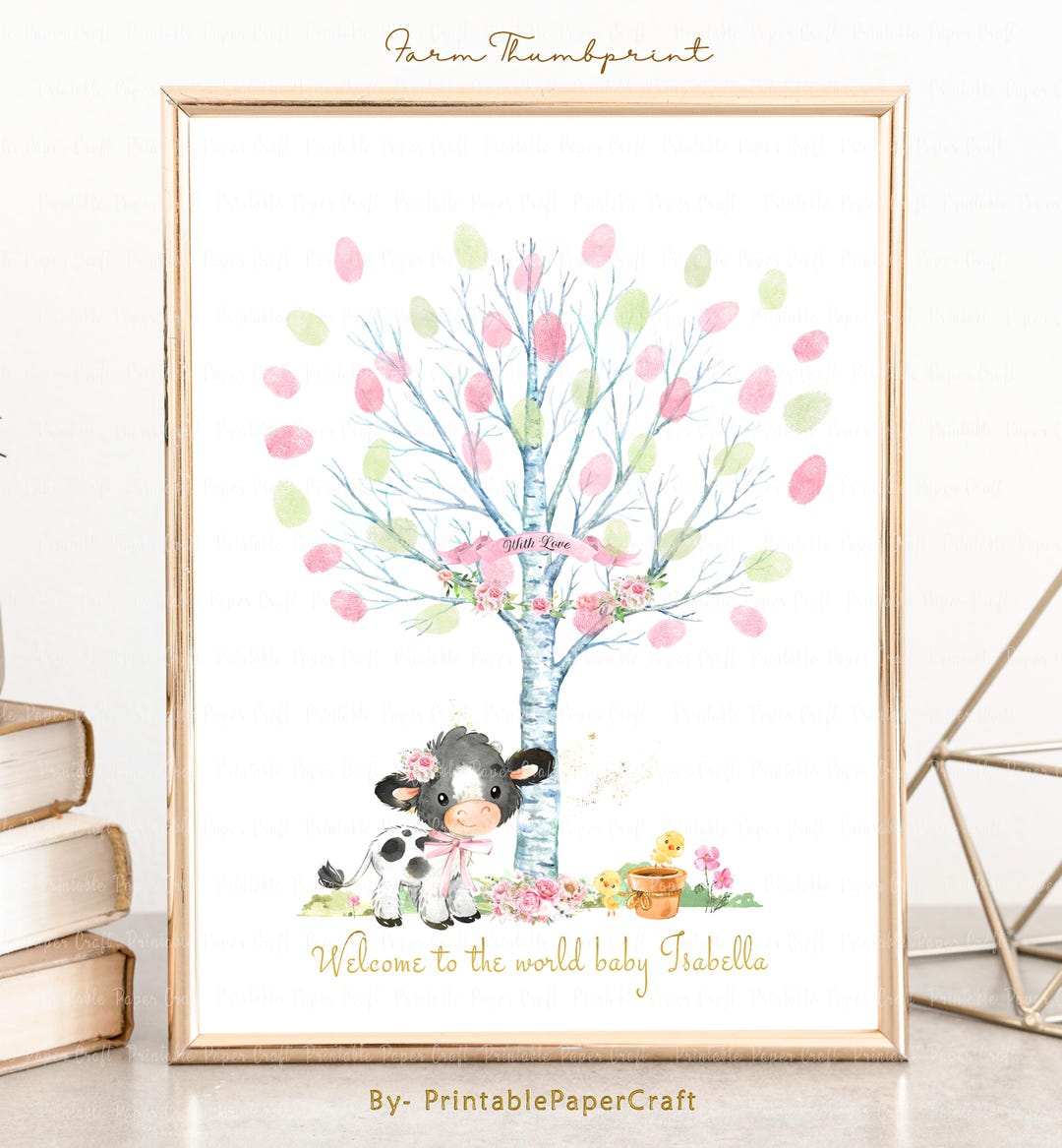 Baby Shower Thumbprint Guest Book, Baby Cow Fingerprint Sign, Cow Baby ...