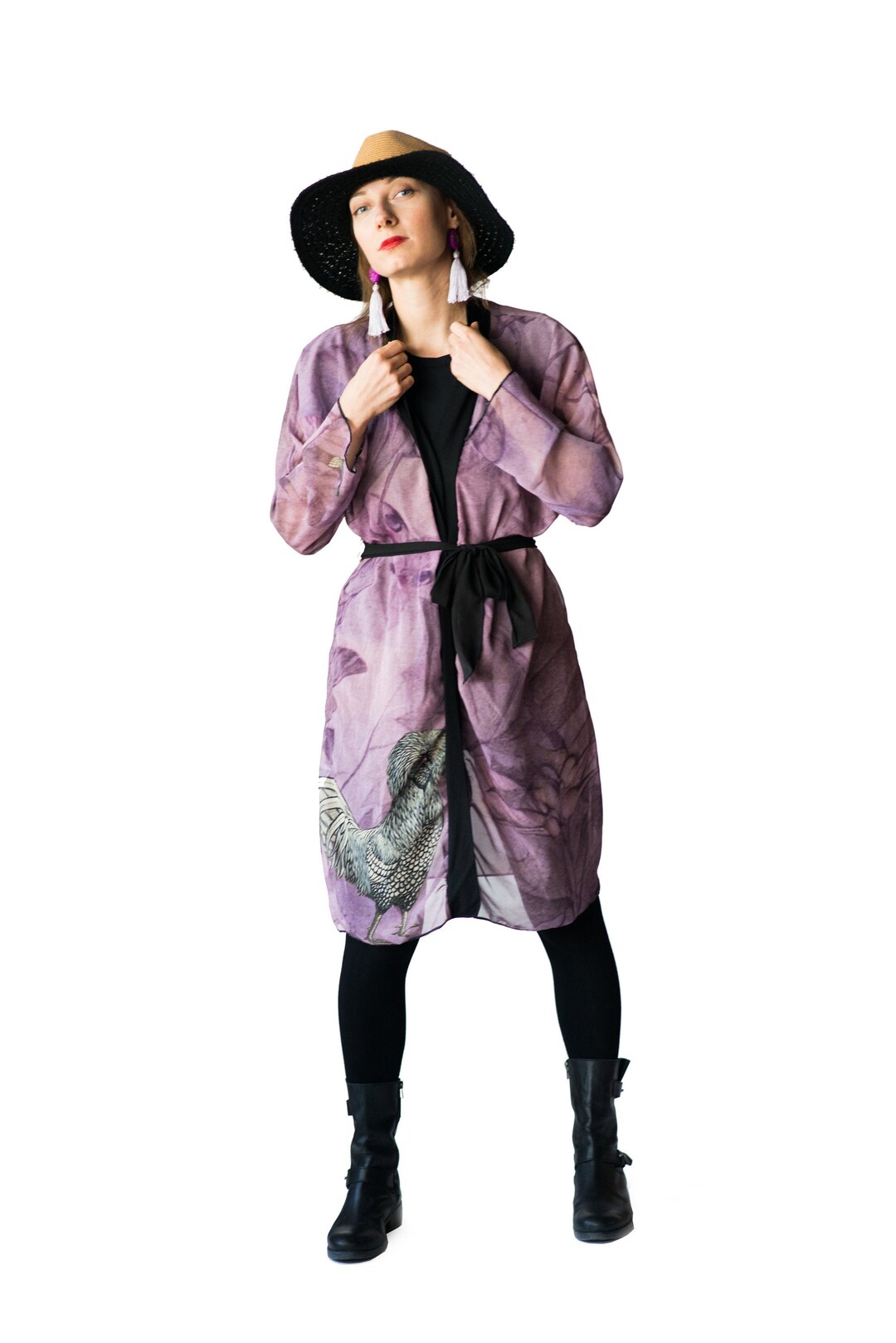 Kimono Robe Chickens Kimono, Kimono Dress, Long Sleeve Kimono, Pink ...