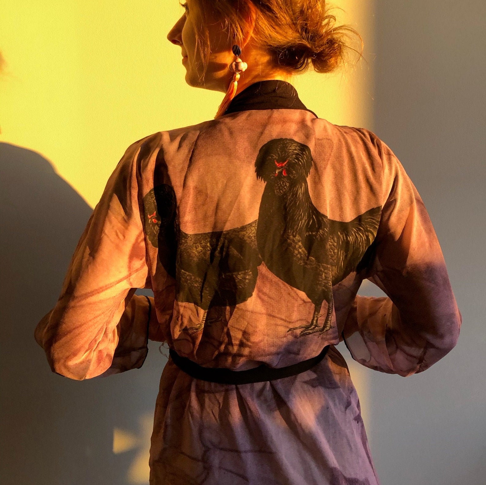 Kimono Robe Chickens Kimono, Kimono Dress, Long Sleeve Kimono, Pink ...